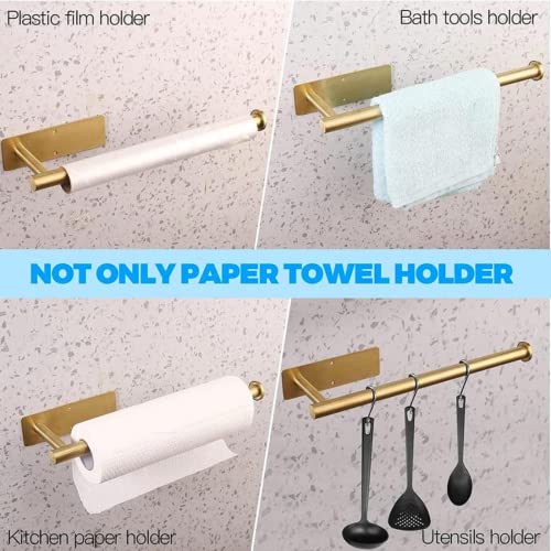 Adhesive Paper Towel Holder-Under Cabinet Paper Towels Rolls-Self-Adhesive or Drilling Wall Mounted Paper Towels Rolls Holder. Self-Adhesive HolderāInstalling with Adhesive or Screws (Gold)