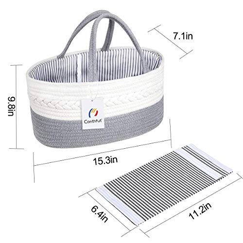 Conthfut Baby Diaper Caddy Organizer 100% Cotton Rope Nursery Storage Bin for Boys and Girls Large Tote Bag & Car Organizer with Removable Inserts Baby Shower Basket