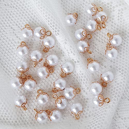 30Pcs Retro Vintage Pearl Buttons with Metal Shank for Clothes, Craft, Wedding Sewing, Artificial Pearl (10mm)