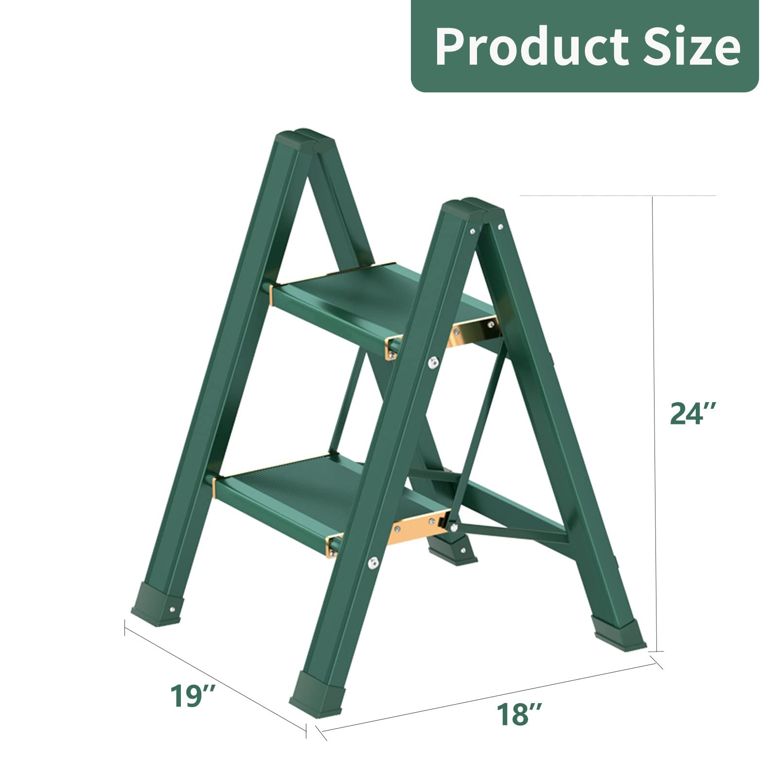 3 Step Ladder, Folding Step Stool with Wide Anti-Slip Gold Wide Pedal, Lightweight Aluminum Step Ladders for Adults, Multi-Functional Ladders with 330lbs Load Capacity for Home and Kitchen, Green
