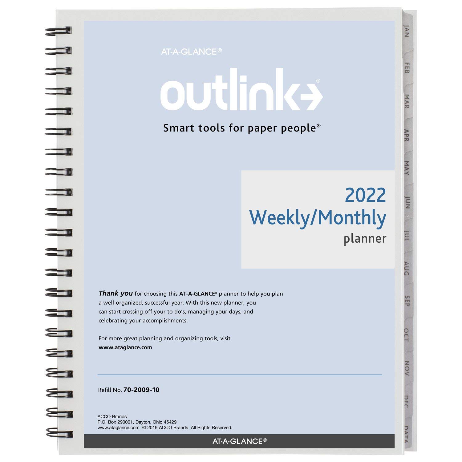 2022 Weekly & Monthly Planner Refill by AT-A-GLANCE, 8-1/2" x 11", Large, Wirebound, Outlink (70200910)