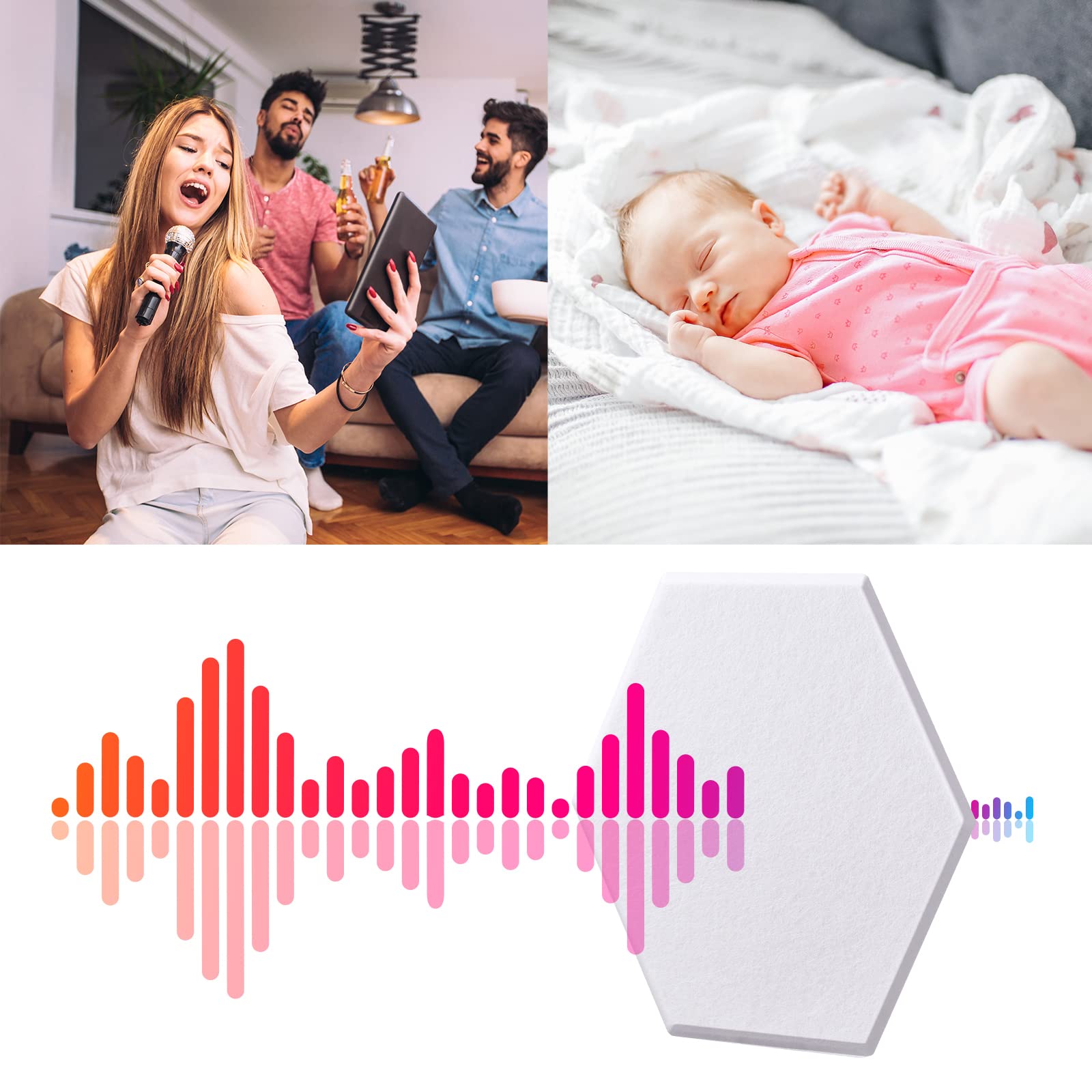 48 Pcs Hexagon Acoustic Panels 12 x 10 x 0.4 Inches High Density Wall Panels Sound Proof Panels Sound Absorbing Panels Sound Proof Padding for Recording Office Home Studio(White)