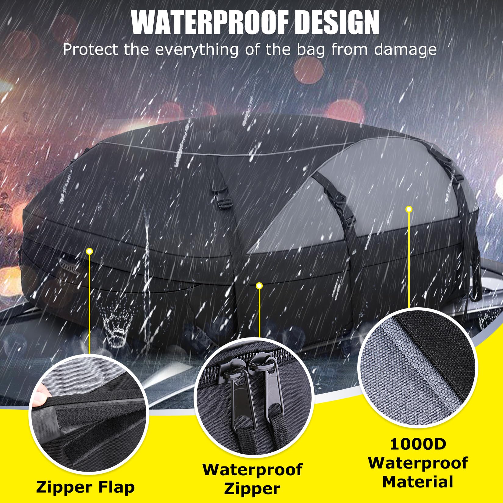 20 Cubic Car Rooftop Cargo Carrier Bag - Waterproof Heavy Duty Car Roof Bag for All Vehicle with/Without Racks - Easy to Install Soft Rooftop Luggage Carriers with Wide Straps