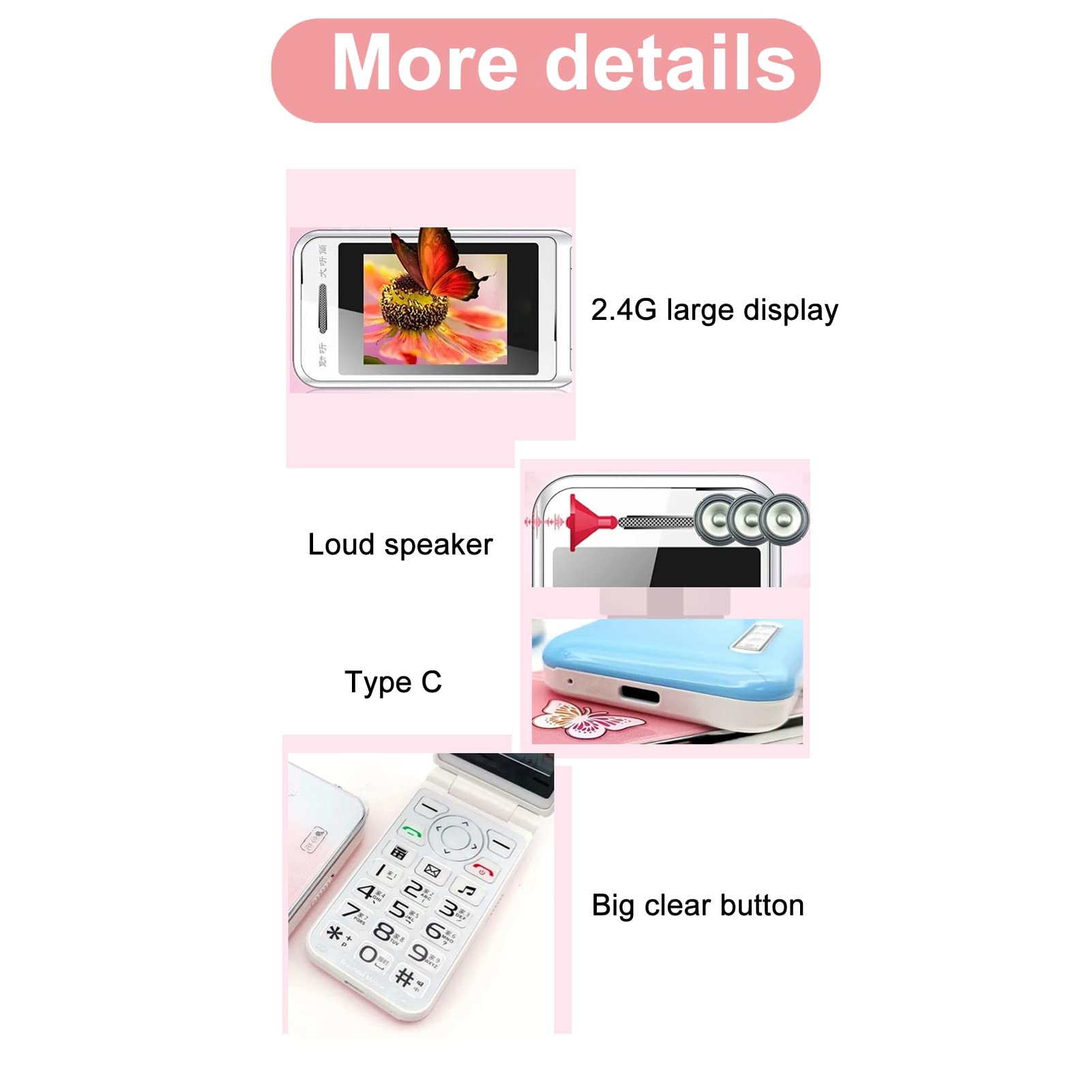 2G Unlocked Flip Phone for Seniors, Unlocked 2G GSM Big Unlocked Phone, 2.4 Inch Screen Big Cell Phone with SOS Function, 6800mAh Battery for Elderly Kids ()