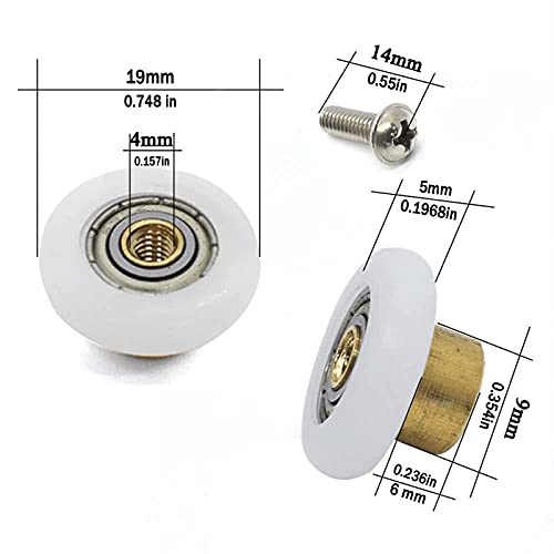 4 PCS Shower Door Rollers&1PCS Dual Purpose Telescopic Screwdriver，Roller Diameter 19/23/25/27mm, for The Bathroom Pan Glass Sliding Door Pulleys/Runners/Wheels,Stainless steel-4PCS (Pulley 19mm)