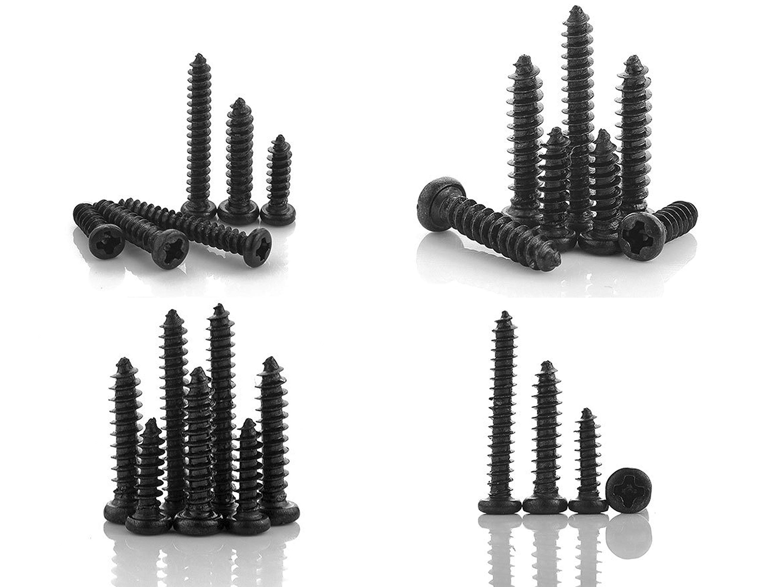 LBY 1000pcs M1.4 M1.7 M2 M2.3 Round Pan Head Self-Tapping Sheetmetal Screw Assortment Kit Round Head Self-Tapping Electronic Mini Wood Screws 10 Sizes Combination Metal Black