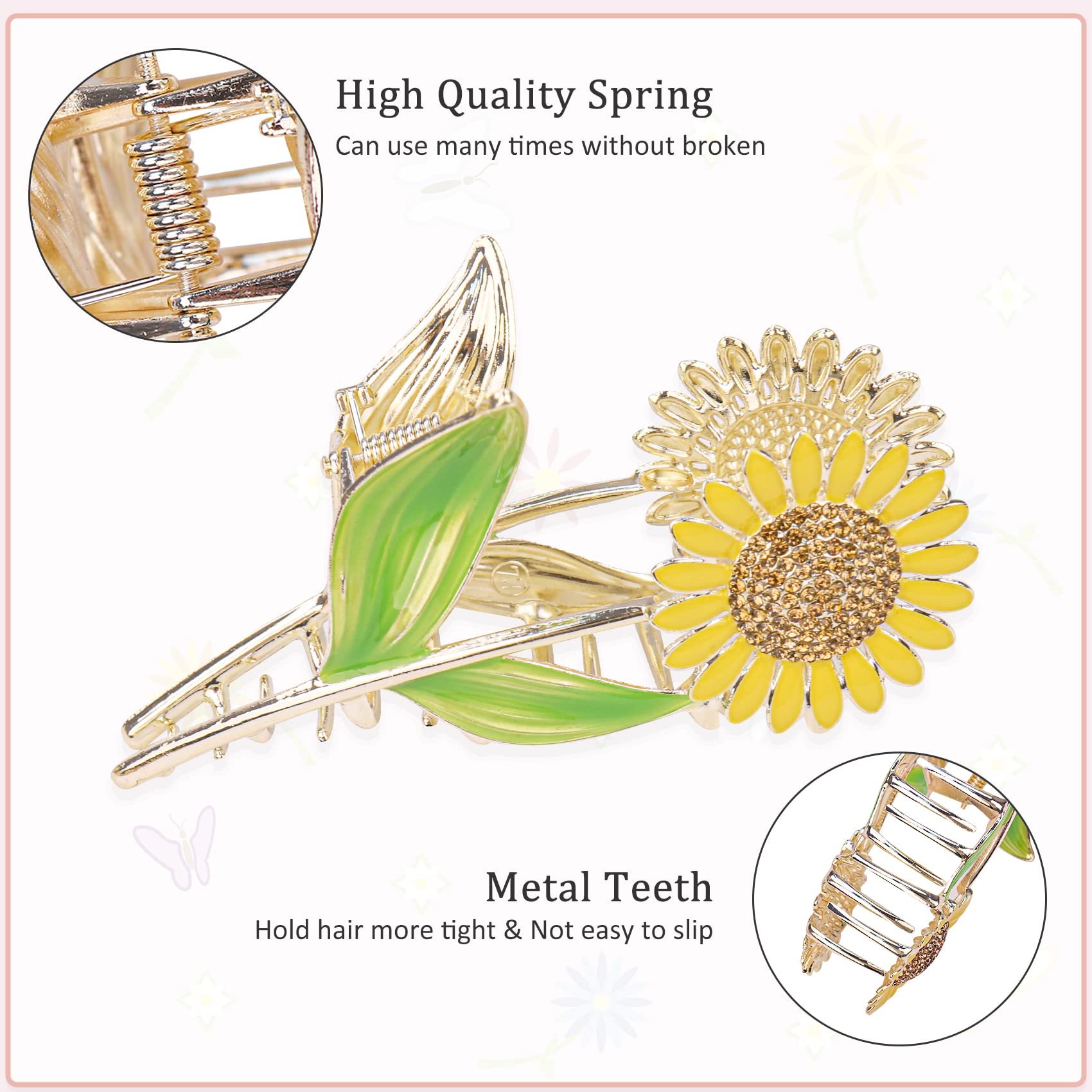 6 Pcs Large Metal Tulip, Sunflower, and Lily Hair Claws - Non-Slip Floral Hair Clips for Thin and Thick Hair