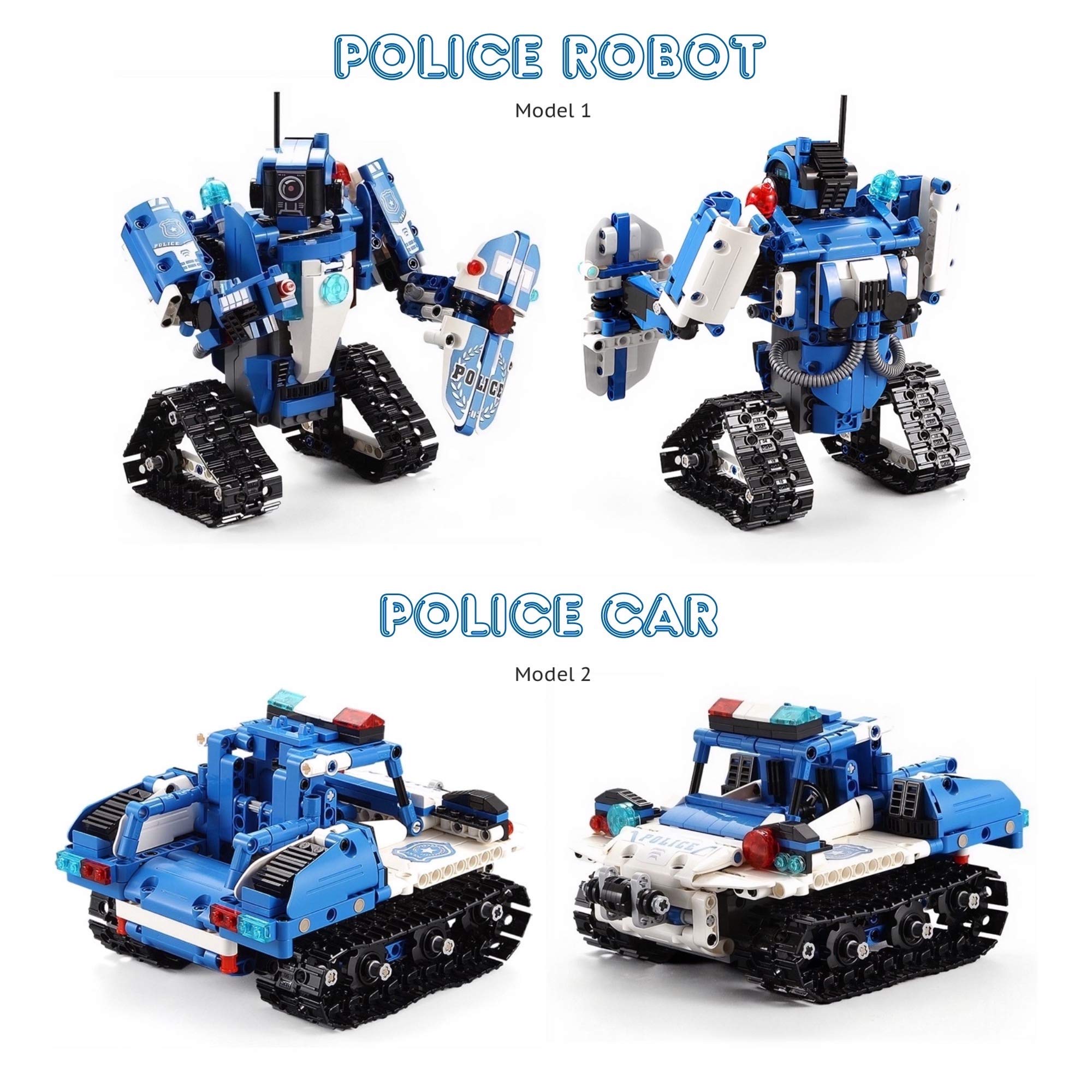 BARY'S Building Robot Remote Control Kit Creation STEM Kids Education 2 in 1 Police Car RC Discovery DIY Science Toy Experiment Assembly Robotics Set Boys & Girls 6+ Gift 556 Pieces to Build