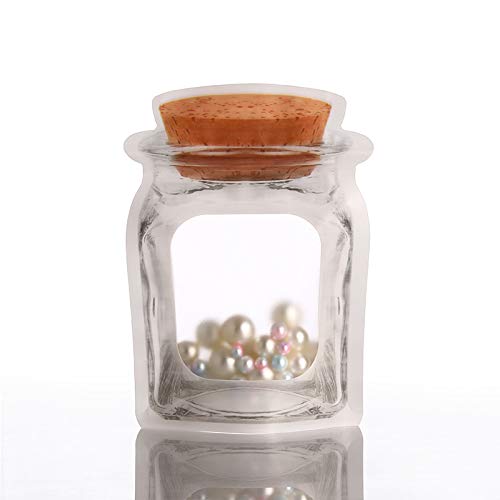 20Pcs Stand Up Clear Front Cork Mason Jar Pattern Zipper Bag Plastic Ziplock Pouch Portable Bottle Shape Food Preservation Smell Proof Packaging Pouches 7.8x5.5+2.7in (20x14+7cm)