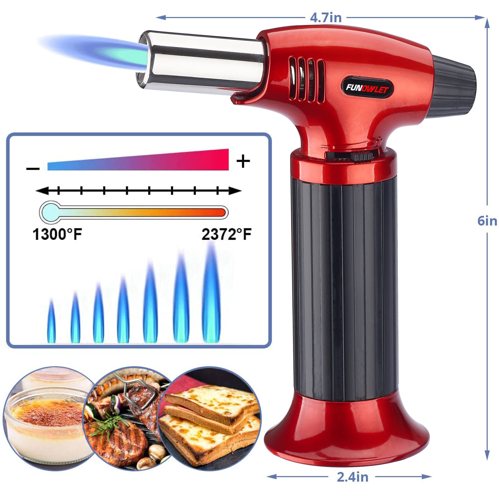 2Pack FunOwlet Butane Torch Lighter, Refillable Kitchen Blow Lighters, Culinary Cooking Torches with Safety Lock and Adjustable Flame for Desserts, Creme Brulee, BBQ, and Baking -Butane Gas Not Includ