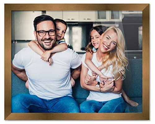 8.5x5.5 Frame Gold Bronze Picture Frame - Modern Photo Frame Includes UV Acrylic Shatter Guard Front, Acid Free Foam Backing Board, Hanging Hardware Wood Wall Frames for Family Photos - no Mat