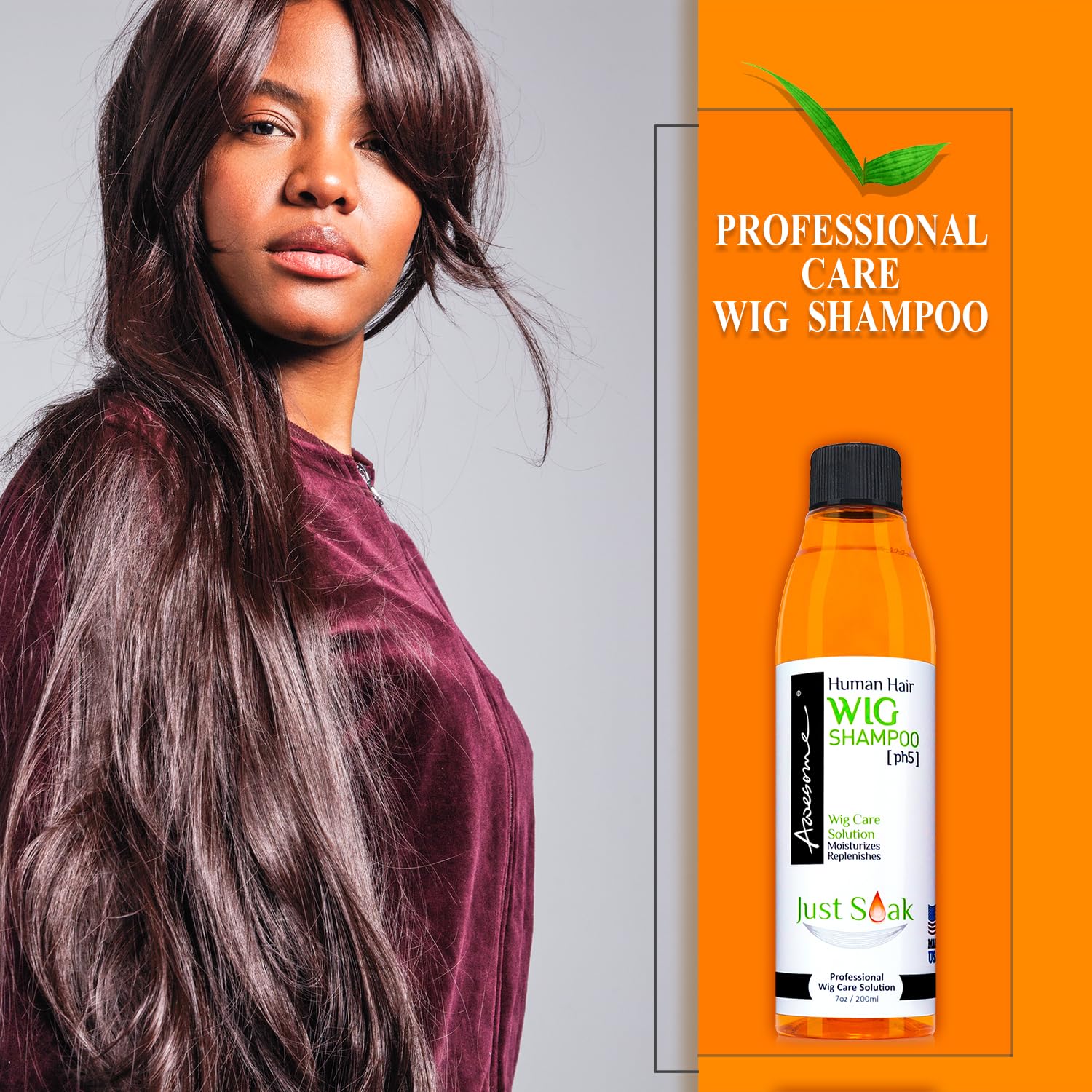 Awesome Human Hair Wig Shampoo, pH5, Wig Care Solution, Adds Body & Volume, Promotes Silkiness and Shine, Detangle Wig & Easy Combing, Provides Freshness Feeling (7 fl oz)