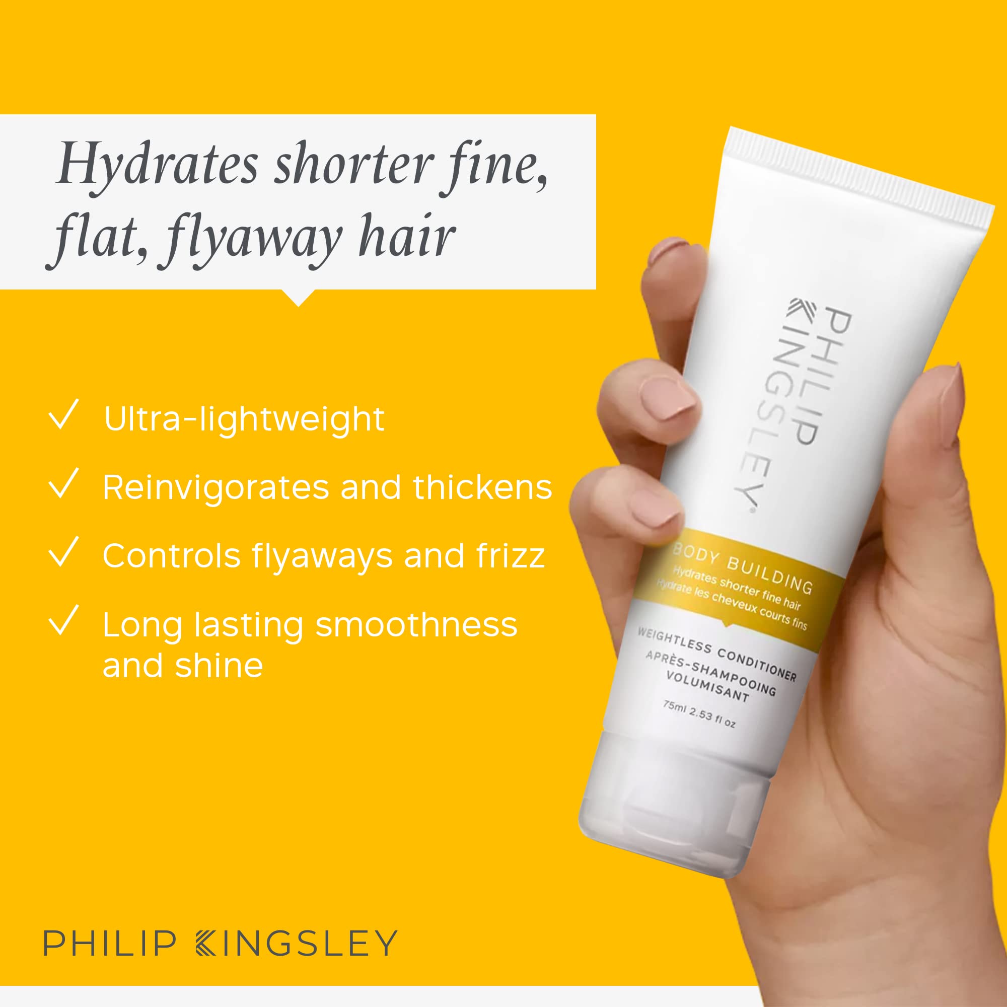 PHILIP KINGSLEY Body-Building Weightless Conditioner Volumizing for Fine Limp Flat Flyaway Short Hair Thickener Hydrates Adds Volume Lifts and Shine, 2.5 oz