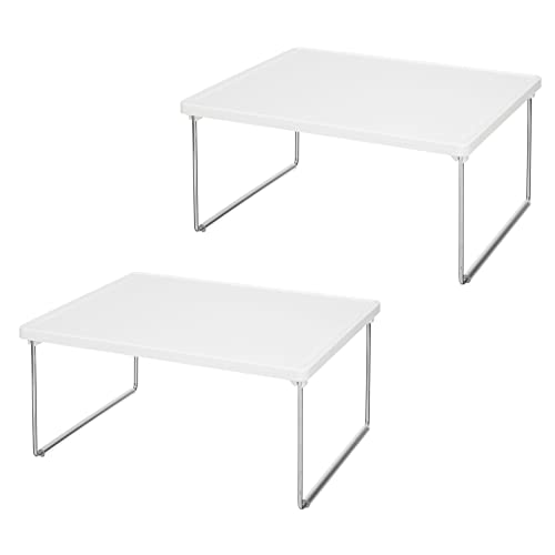 mDesign Metal Stacking Storage Organization for Shelves Inside Closet in Bedroom, Bathroom, Hall, or Entryway - Organizer Stand for Clothing, Linen, Household Items, Ligne Collection, 2 Pack, White