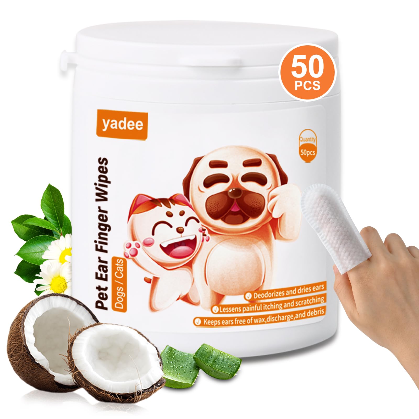 50Pcs Dog Ear Wipes Finger, Dog Ear Cleaner Wipes for Dogs and Cats, Pet Ear Wipes, Soft & Easy Otic Cleaning Pads, Remove Wax, Dirt & Stop Smelly, Itchy, Non-Irritating, All Natural Ingredients