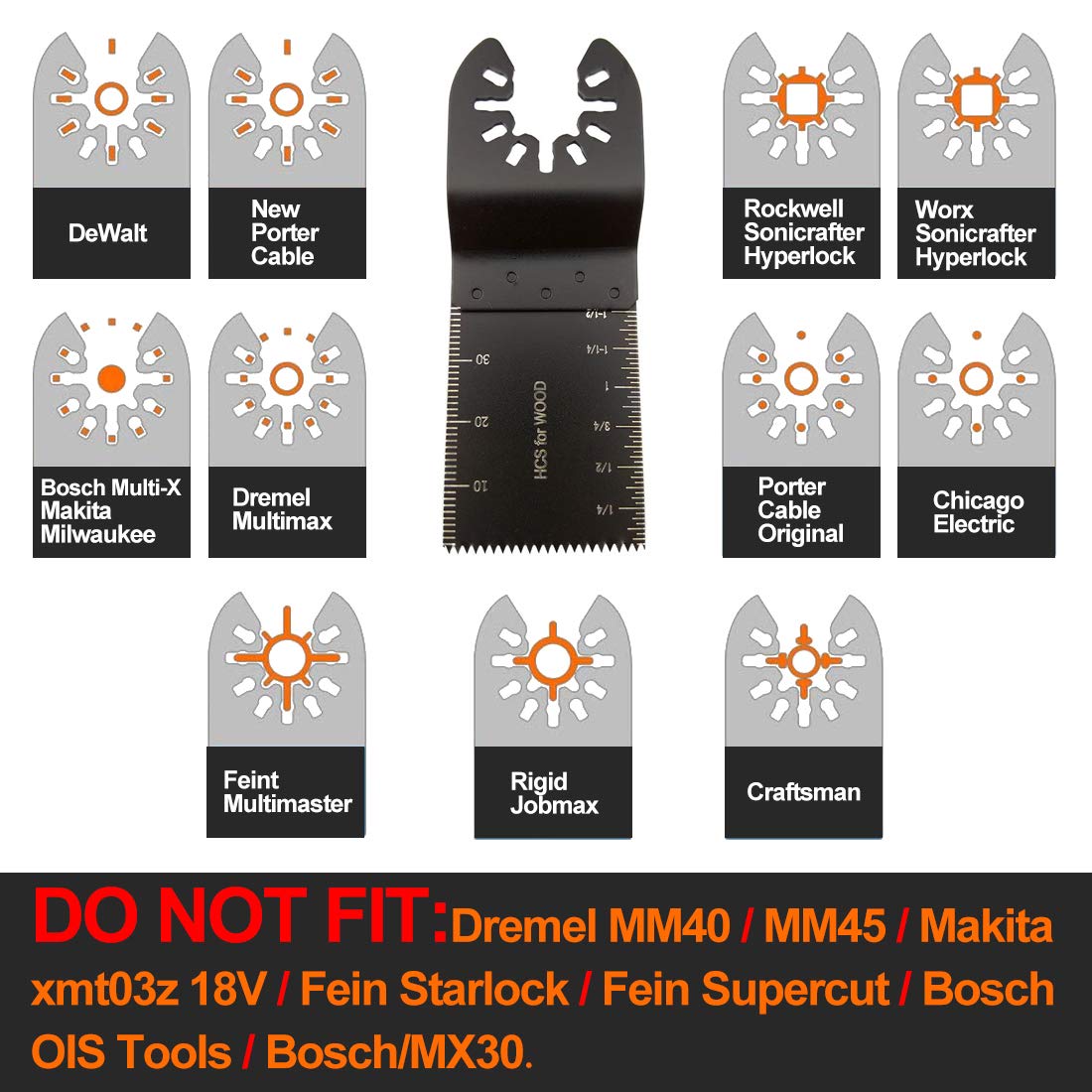 20PCS Wood/Metal Oscillating Multitool Quick Release Saw Blades Fit Fein Multimaster Porter Cable Black & Decker Bosch Dremel Craftsman Ridgid Ryobi Makita Milwaukee Dewalt