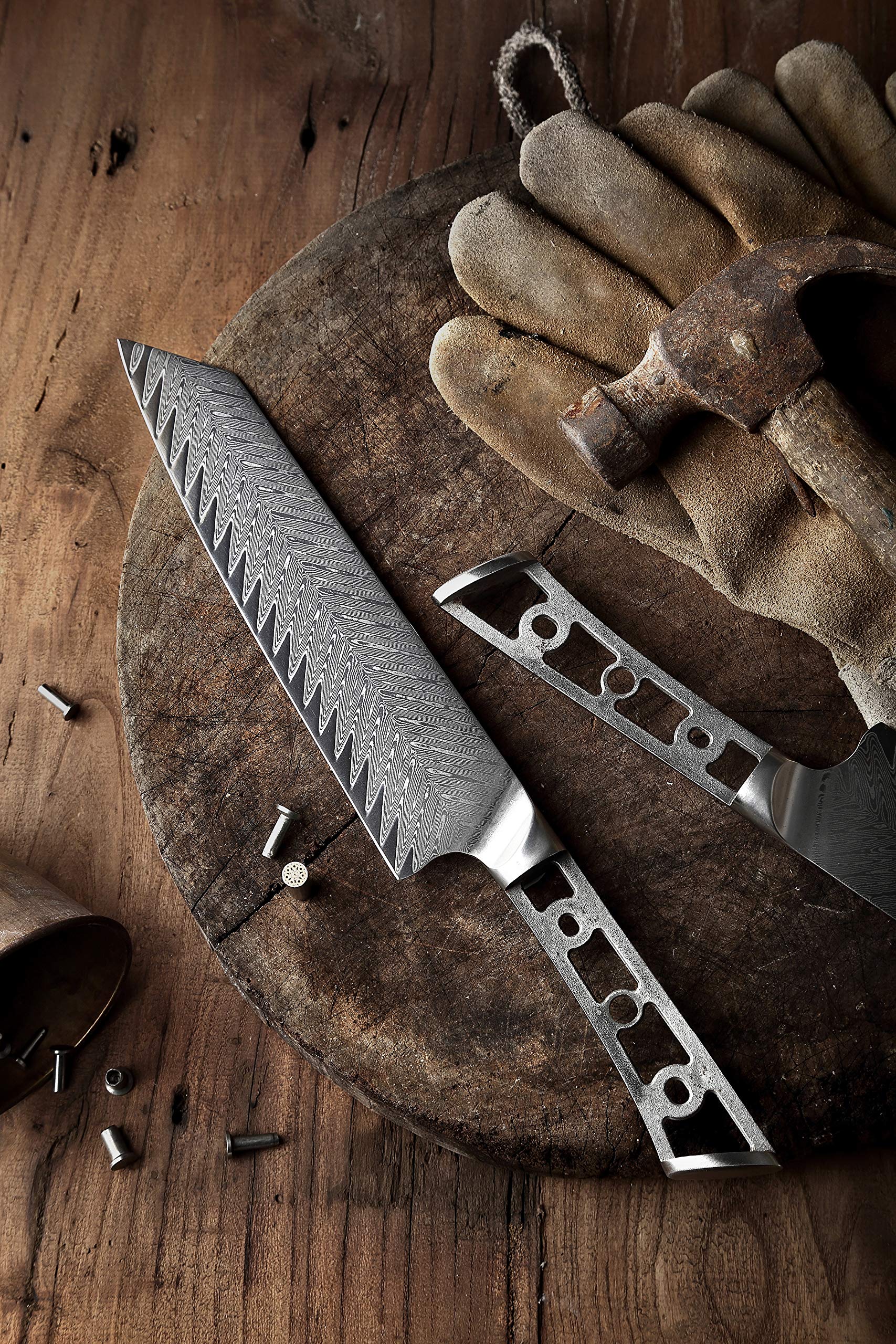 KATSURA Woodworking Project Kit – Kiritsuke Chef Knife Blank – 8 Inch with 50mm wide blade – Thunder-X Series – Japanese Premium 67 Layers Damascus AUS 10 Steel – NO LOGO