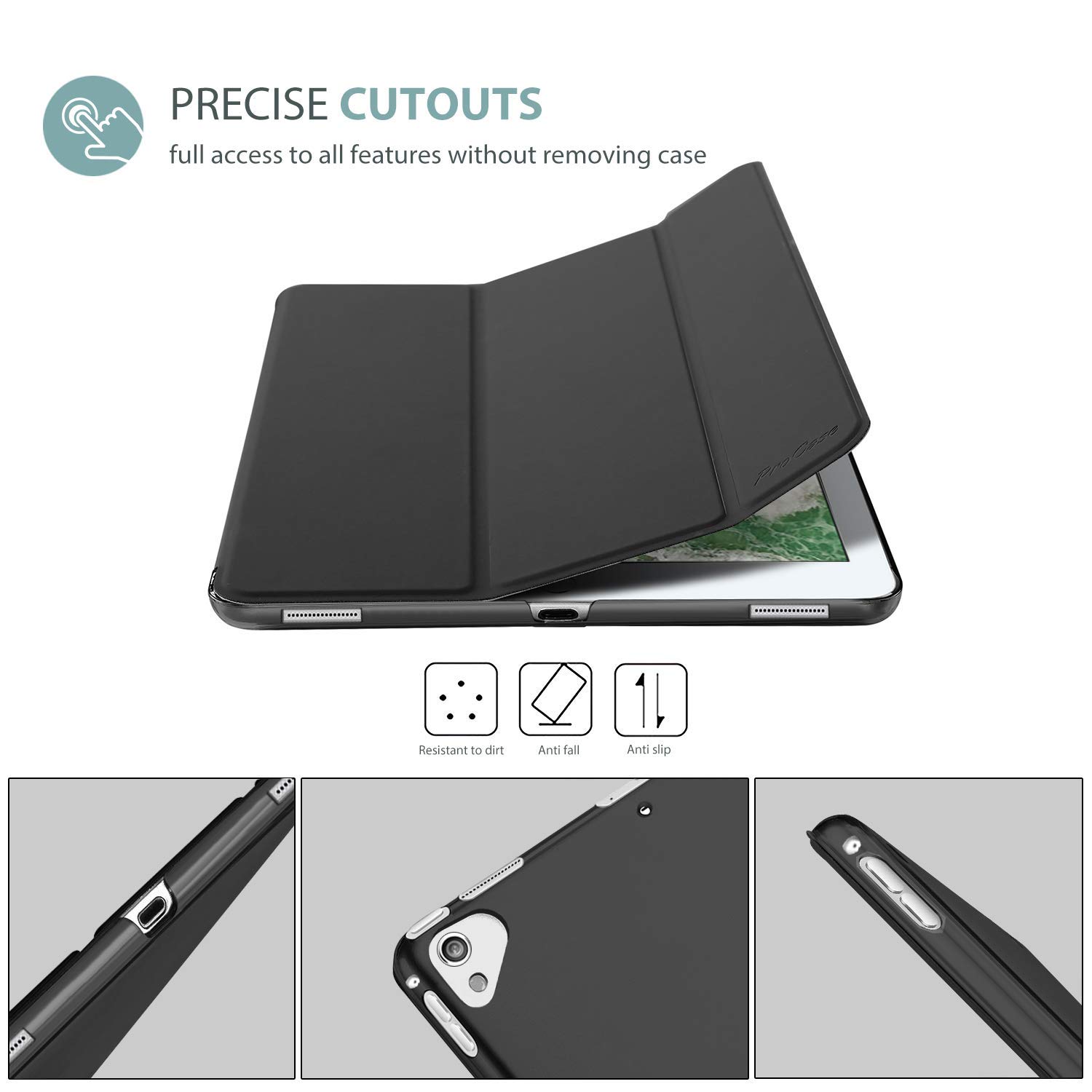 ProCase Smart Case for iPad Pro 12.9 1st and 2nd Generation (2015 and 2017 Model), Stand Cover Support Auto Sleep/Wake -Black