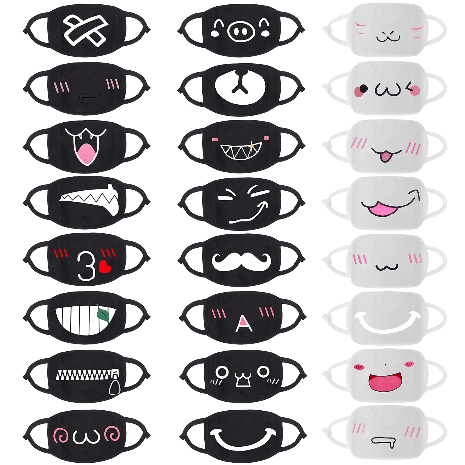 24pcs (Style) Mouth Mask Kawaii Cotton Cartoon Mouth Mask, 2 Colors