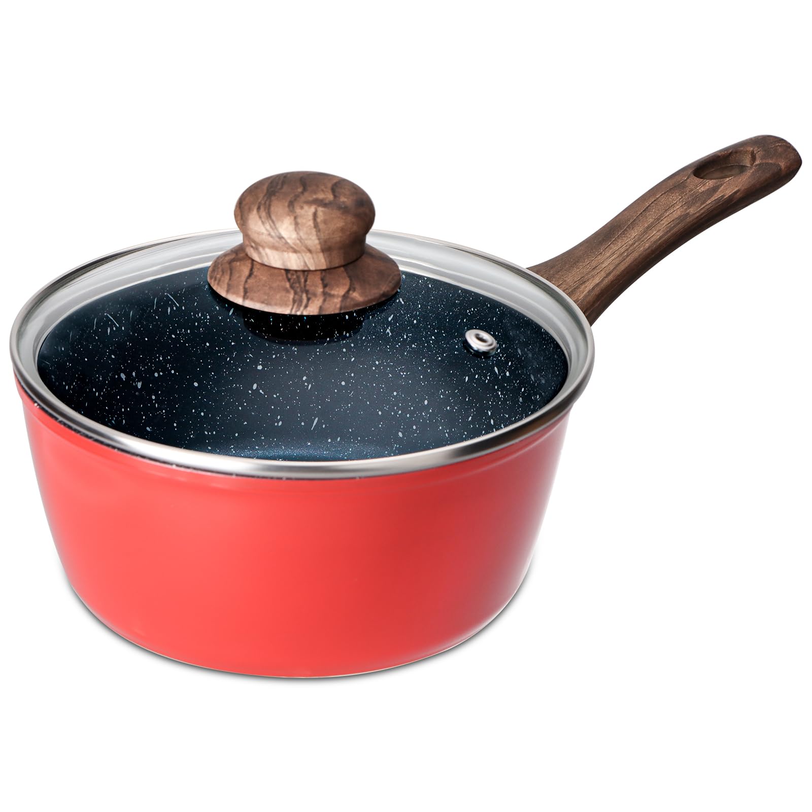 Vermonga Non-Stick Saucepan with Lid, 2QT Small Pot with Granite Coating, Chef's Classic Multipurpose Saucepan for All Stove Tops, PFOA Free Small Handy Saucepan with Emulated Wooden Handle