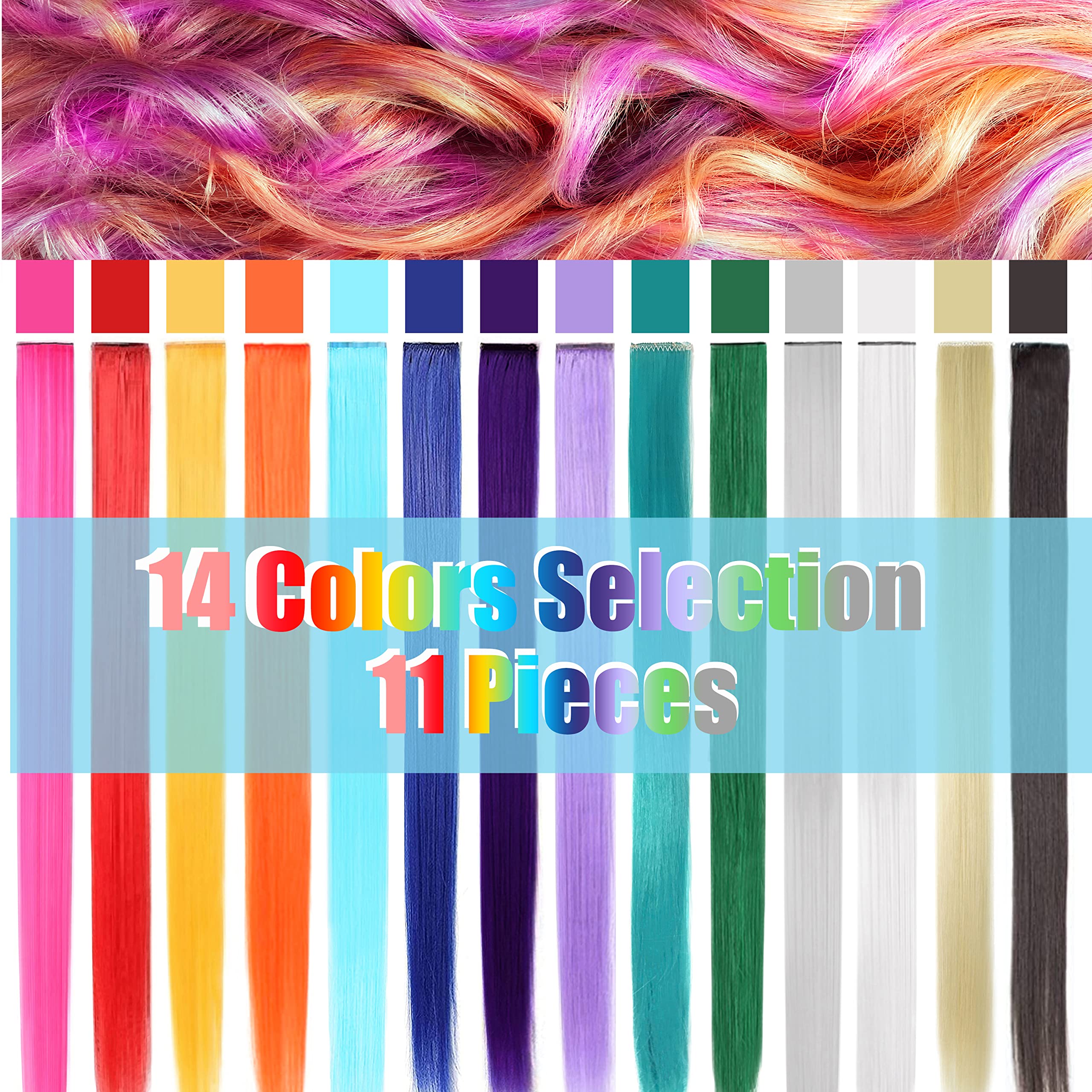 Beaute Galleria Bundle 11 Pieces Single Color 21 Inches Straight Party Highlights Clip In Synthetic Hair Extensions Cosplay Comic Con Halloween Costume (Dark Brown)