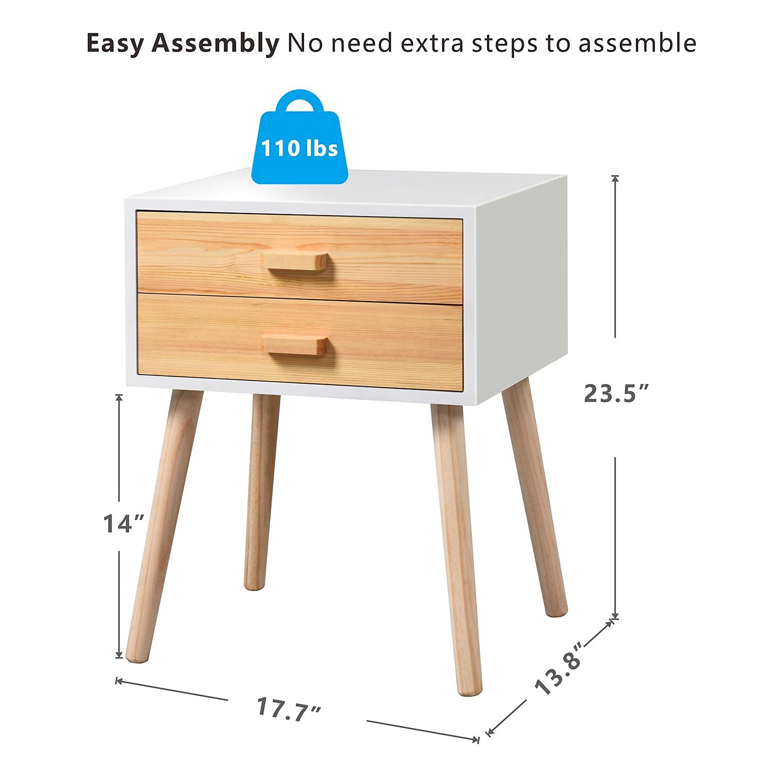4 EVER WINNER Nightstand, End Table, Bedside Table, Side Table with 2 Drawers and Shelf, Night Stand for Bedroom Furniture, Storage Sofa Side Stand Cabinet for Home, Office, Dorm, Wood and White