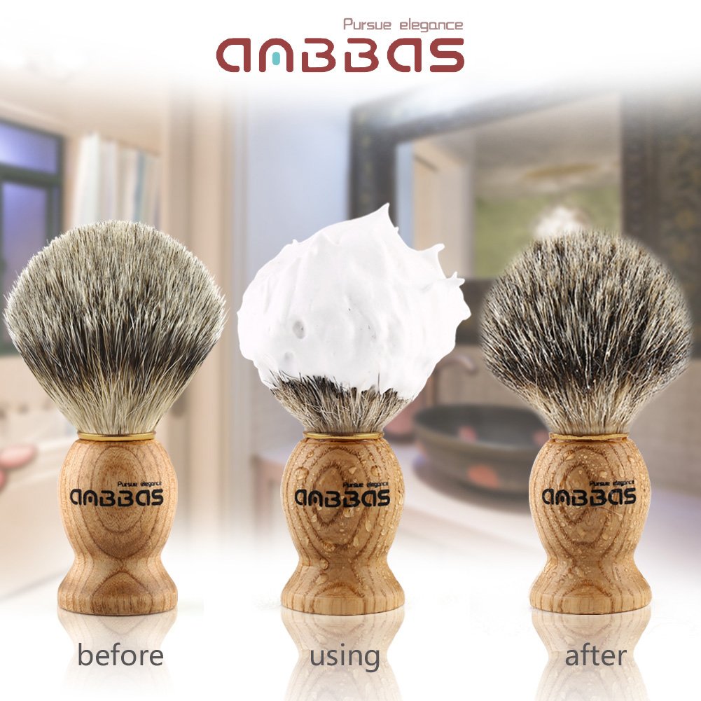 Anbbas Shaving Brush, Handmade Pure Badger Hair Brush with Natural Manchurian Ash Wood Handle for Men Traditional Wet Shaving