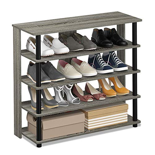 Furinno Turn-N-Tube 5 Tier Wide Shoe Rack, French Oak Grey/Black