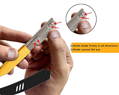 BEAUTICONE Straight Razor | Professional Barber Razor for men with 100 Single Edge Blades | Straight Edge Razor │slide-out design (Black and Gold Slide-out Razor)