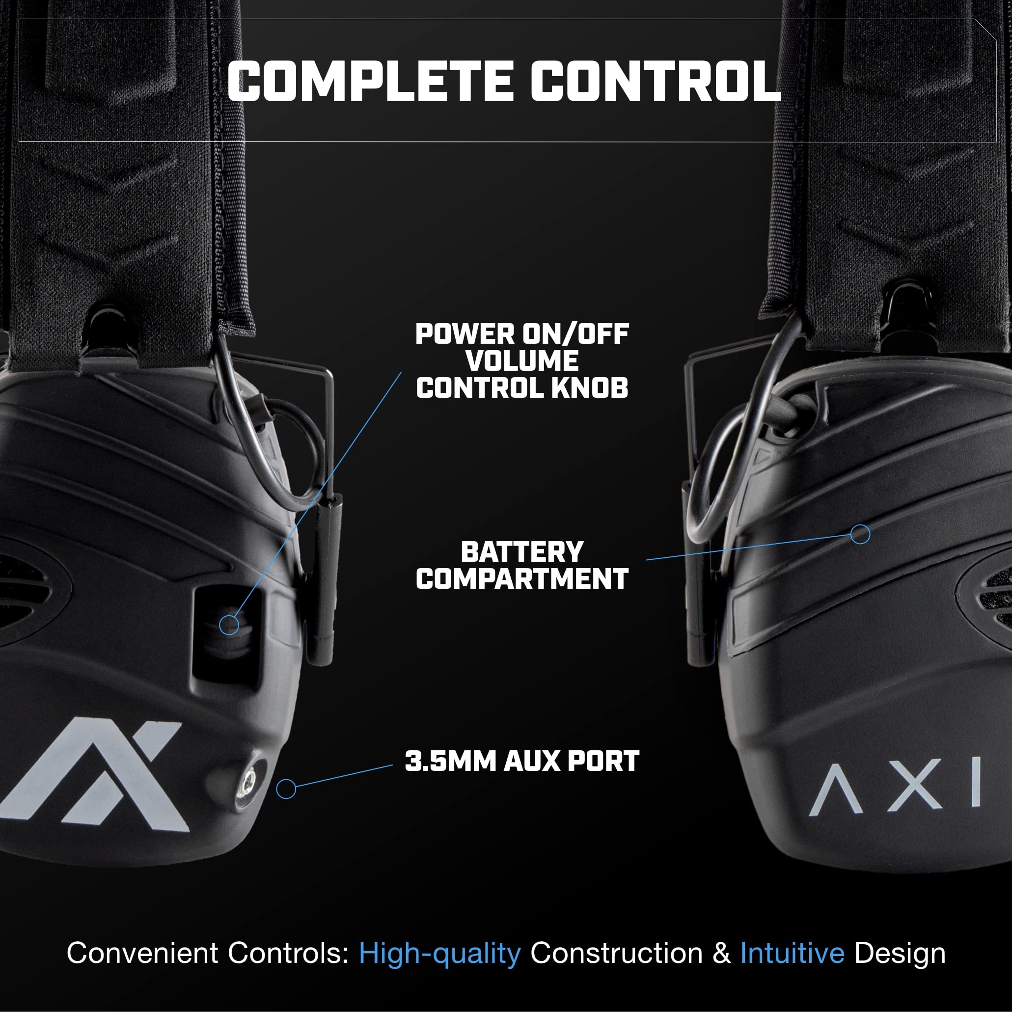 AXIL TRACKR Noise Cancelling Ear Muffs – Mowing, Construction, & Shooting Ear Protection – Comfortable Ear Muffs for Noise Reduction – Sweat & Water Resistant Ear Protection for Shooting