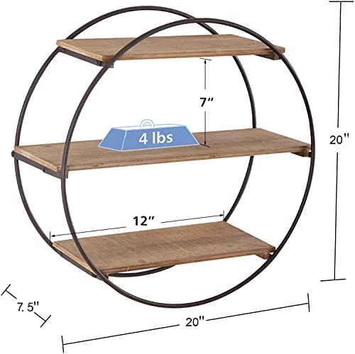 RiteSune Round Circle Wall Shelves, 3 Tier Hanging Floating Display Shelf Decor for Bedroom Living Room Office, 20"X7.5"