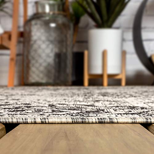 JONATHAN Y SMB102D-4 Rozetta Boho Medallion Textured Weave Indoor Outdoor Area -Rug Coastal Bohemian Rustic Glam Easy -Cleaning Bedroom Kitchen Backyard Patio Non Shedding, 4 X 6, Gray/Black