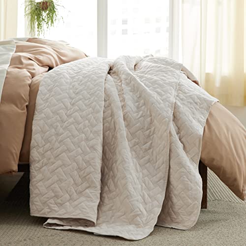 Bedsure Queen Quilt Bedding Set - Lightweight Summer Quilt Full/Queen - Beige Bedspreads Queen Size - Bedding Coverlets for All Seasons (Includes 1 Quilt, 2 Pillow Shams)