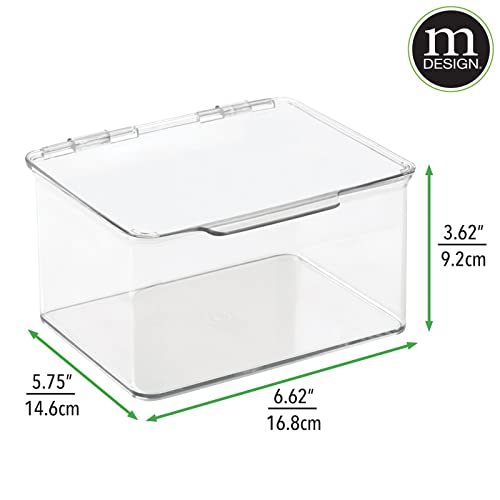 mDesign Plastic Kitchen Pantry and Fridge Storage Organizer Box Containers with Hinged Lid for Shelves or Cabinets, Holds Food, Snacks, Canned Drinks, Seasoning, Condiments, or Utensils, 2 Pack, Clear