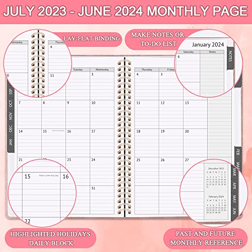 2023 2024 Academic Planner - Weekly and Monthly Planner with PU Leather Hardcover, Coated Month Tabs, Inner Pocket and Elastic Closure Band, 6"x8.5", Rose Gold