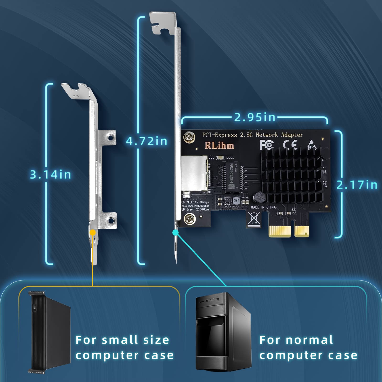 2.5GBase-T PCIe Network Adapter 2.5 gb Ethernet Card,RLihm 2.5gb Network Card RJ45 LAN Port,2500/1000/100Mbps,1 Port,for Gaming/Office, Support Windows/Linux with a Low Profile Bracket,I225-V Chipset