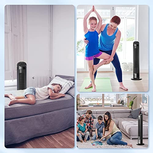 Tower Fan, 40β Oscillating Tower Fan with Remote Control, Electric Quiet Cooling Bladeless Fan 3 Wind Modes & Speeds, 7.5H Timer, Standing Floor Fan Portable for Home Bedroom Office, Black, Windy
