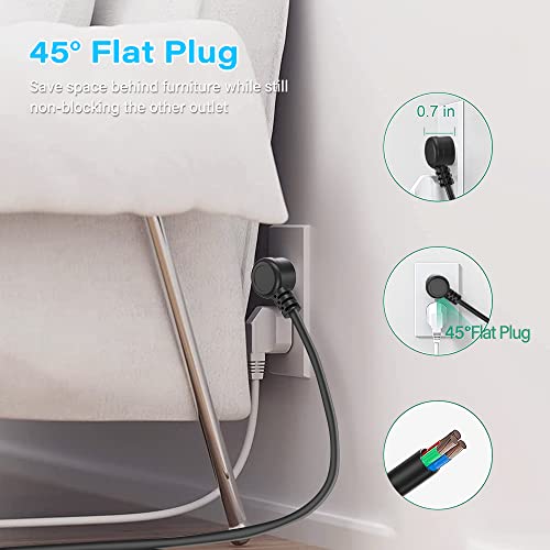 4 Side Power Strip Tower SAFEMORE with 7 Widely Outlets / 2 USB Ports, Flat Plug 6ft Charging Station for Home & Office (Black)