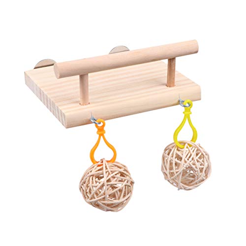 POPETPOP Bird Perches Cage Toy - Hamster Wooden Platform Parrot Play Gym Stands with Swing,Rattan Ball,Ferris Wheel Ladder Pet Training Playground for Birds Cockatiels Conures Hamster Rat