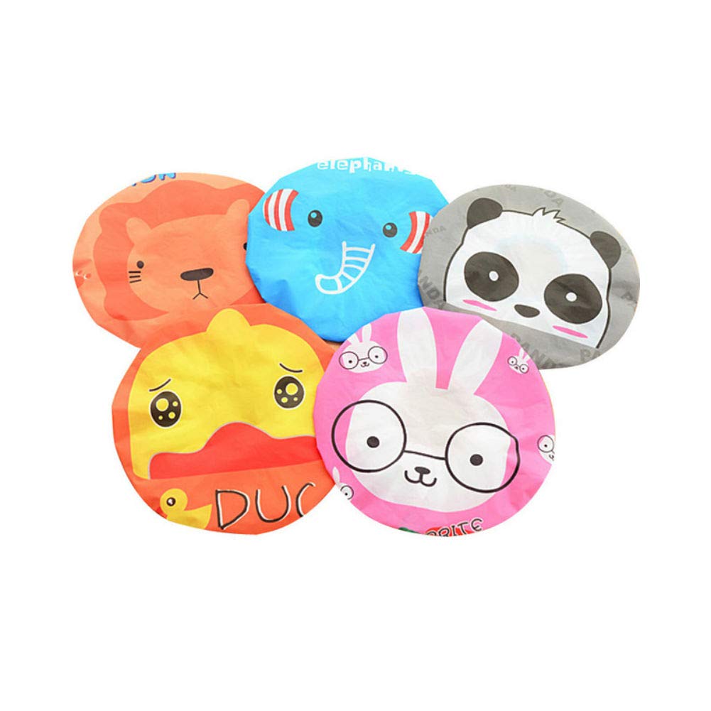Aysekone 5 Pieces Cartoon Animals Waterproof Elastic PEVA Shower Caps Bath Caps Bathing Bathroom Hats Bathroom Accessories for Women and Girls