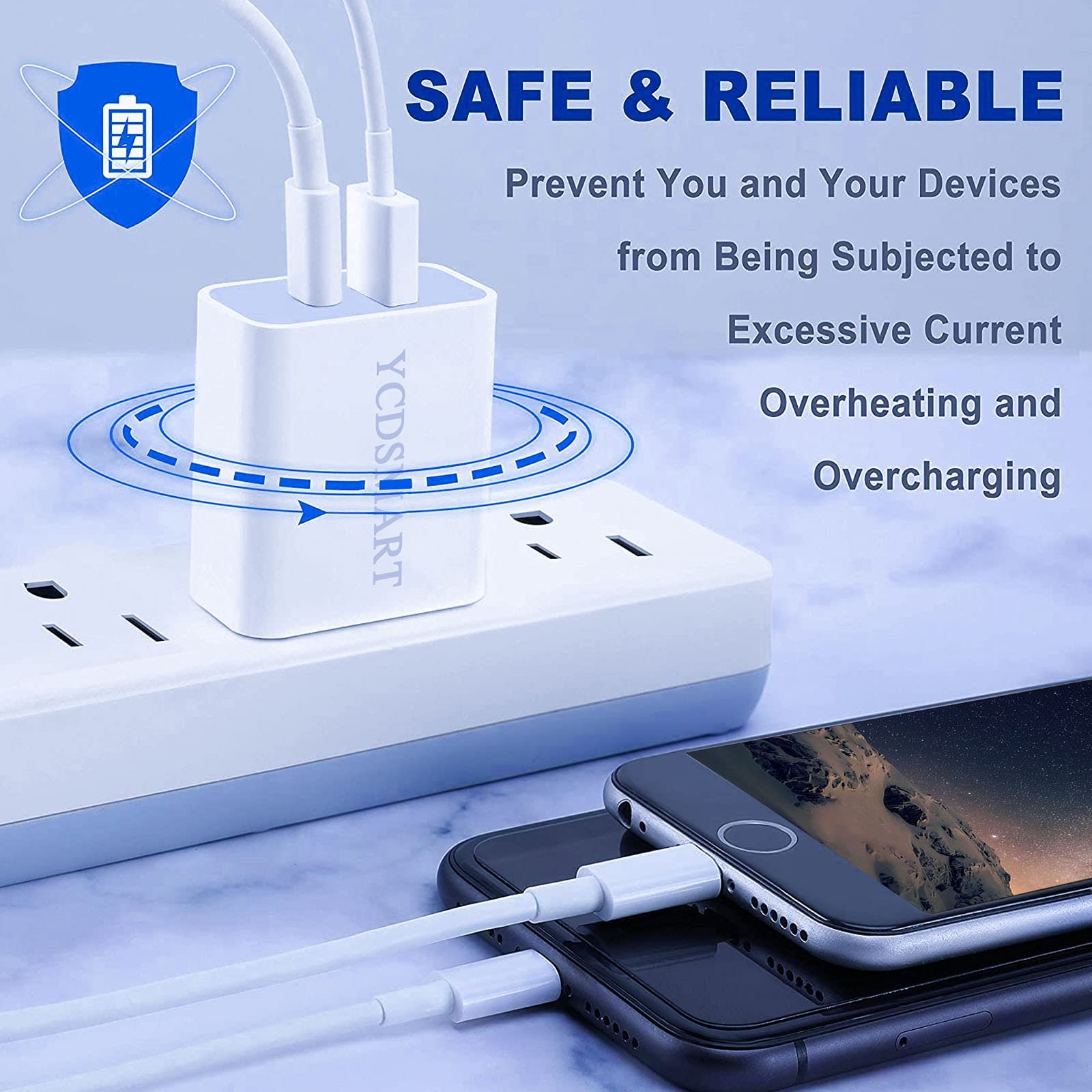 20W Fast Charger USB C Power Wall Charger Travel Plug with 6FT USB Quick Charger Cable Compatible with Phone 13/12/12 Mini/12Pro/12 Pro/Max/11/11 Pro/Xs Max/XR/X/iPad