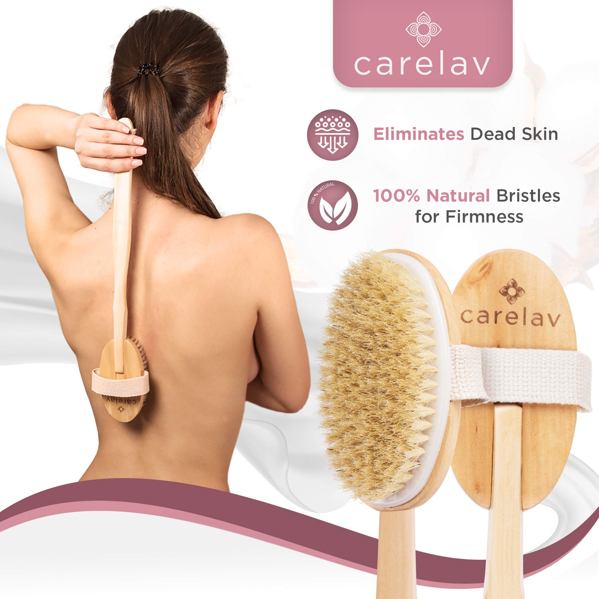 Premium Dry Brushing Body Brush Set, Medium Boar Bristles Dry Scrub Brushes for Face Exfoliating, Cleansing & Lymphatic Drainage, Skin Beauty Brush with Handle + Face Brush + Shower Gloves