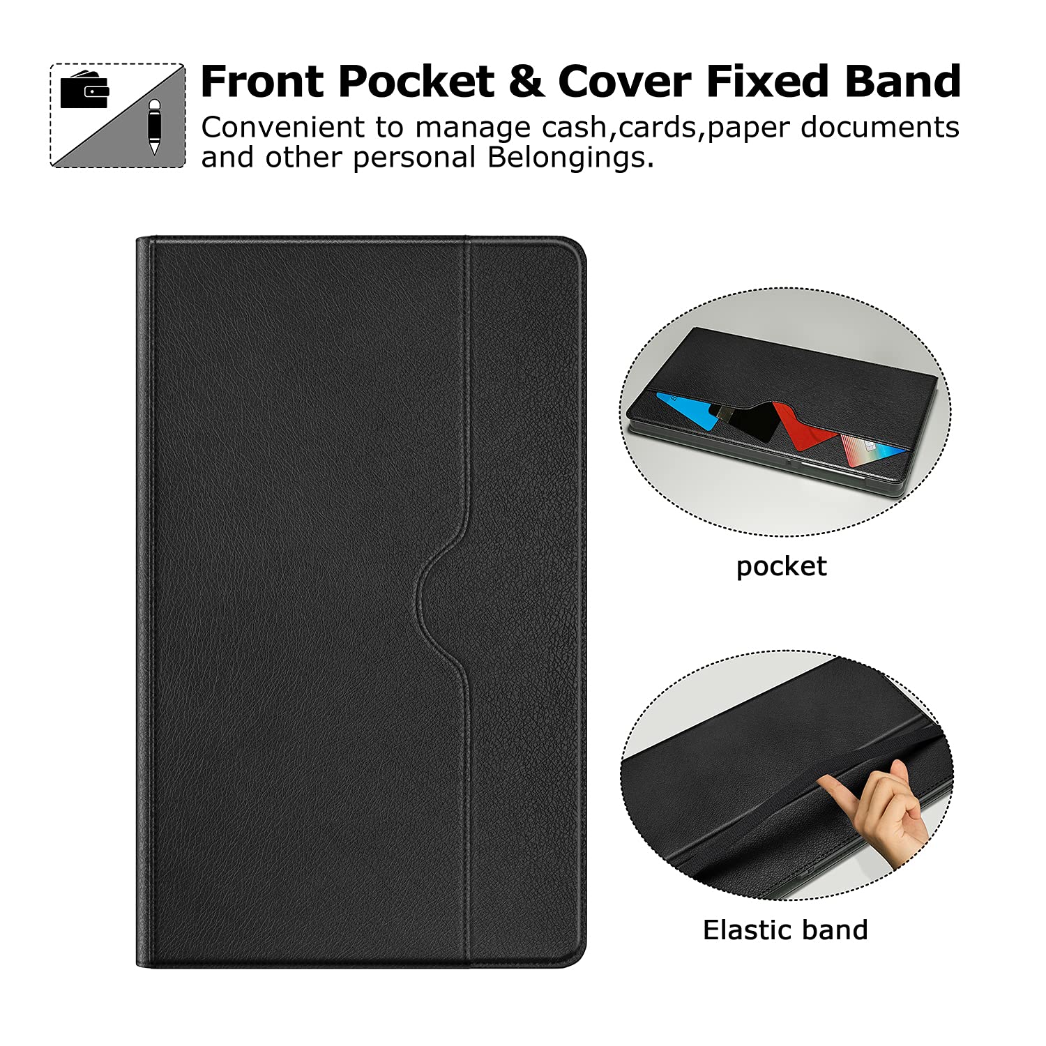 Soke Case for Samsung Galaxy Tab A7 Lite 8.7 Case 2021, Premium Leather Stand Folio Case with Bussiness Pocket, Hard PC Back Cover for Samsung Galaxy Tab A7 8.7 inch Tablet[SM-T225/T220/T227],Black