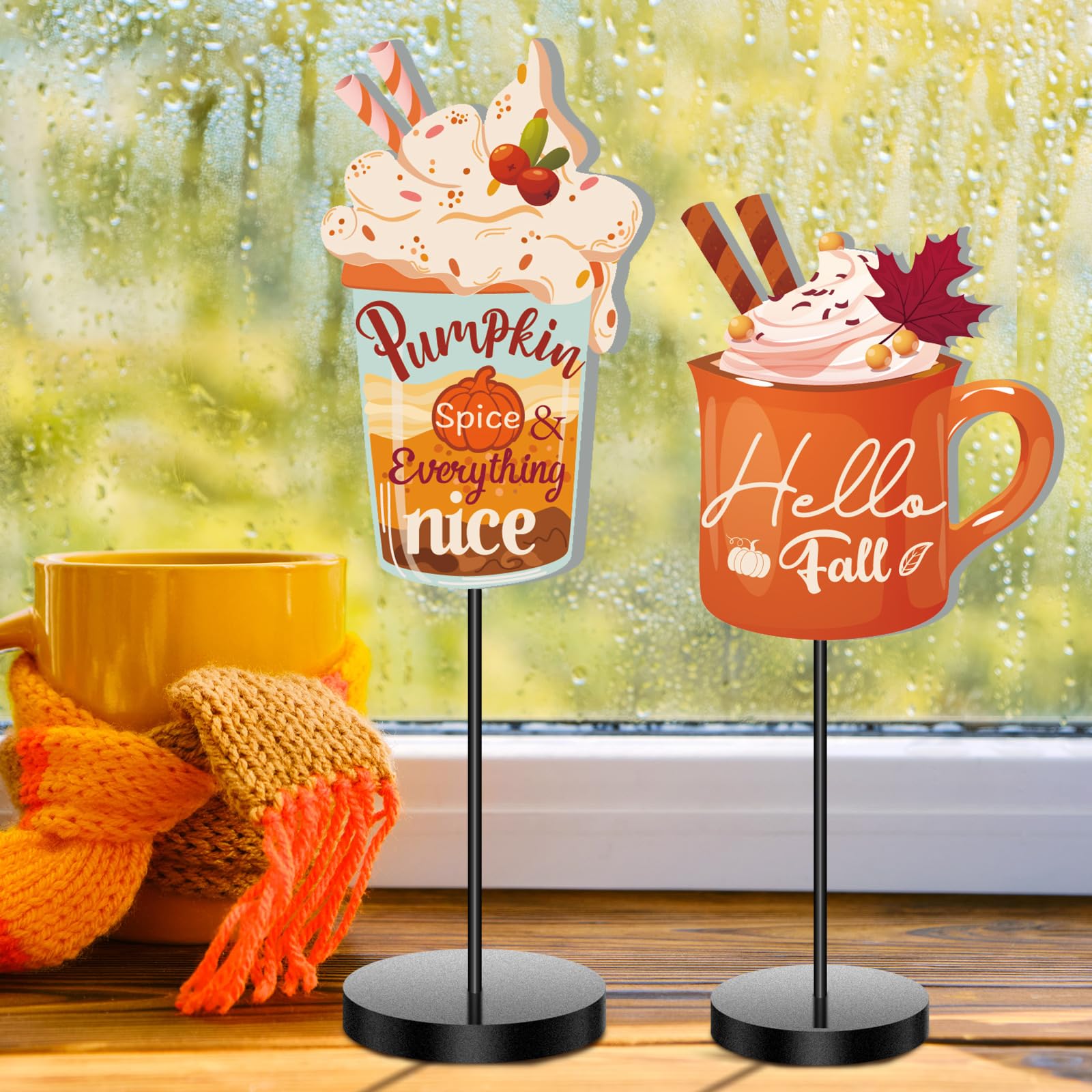 3 Pcs Fall Thanksgiving Wood Table Decor Fall Coffee Bar Decor Pumpkin Mug Maple Leaf Wooden Sign Fall Table Centerpieces for Autumn Thanksgiving Decorations Indoor Outdoor