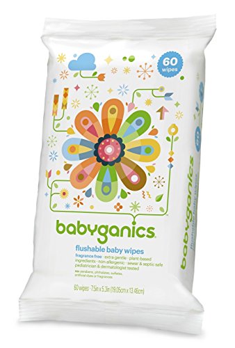 Babyganics Flushable Baby Wipes, Fragrance Free, 60 Count (Pack of 3, 180 Total Wipes)