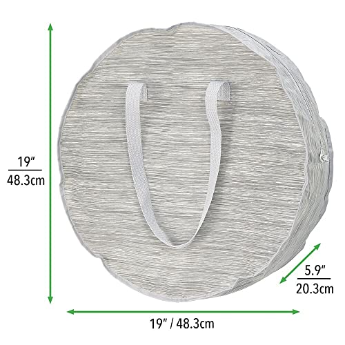 mDesign Round 19" Wreath Storage Container with Handles - Fabric Christmas Wreath Storage Bag and Protector - Garland Storage Bag Container - Holiday Decoration Organizer - 2 Pack, Striped Taupe/Tan
