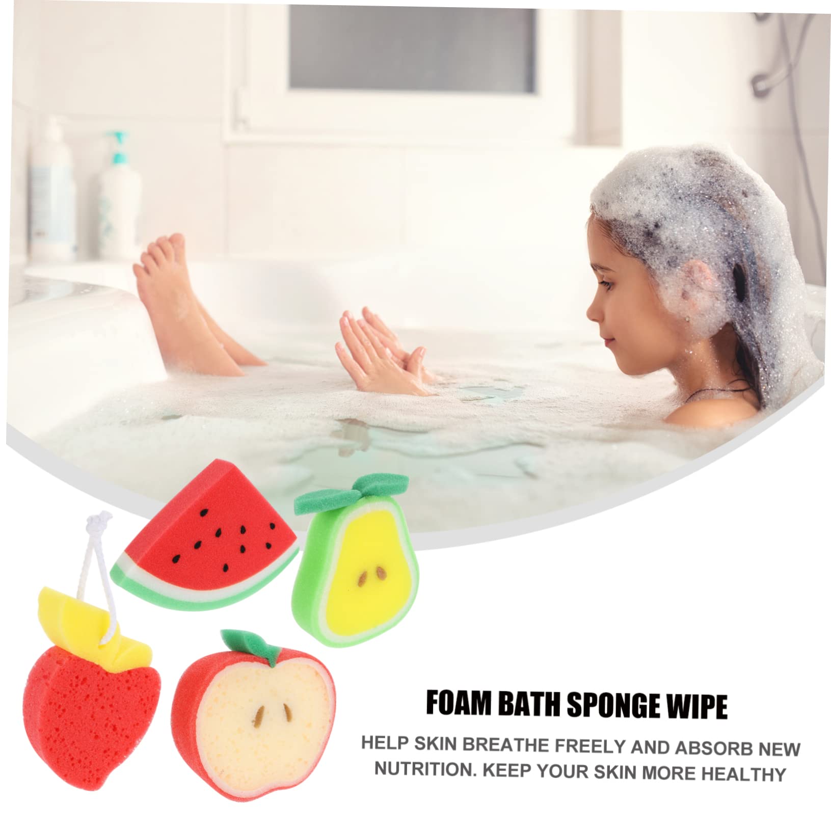 4pcs Bath Bath Rinser Sponge Bath Sponge Shower Puff Bath Sponge Fruit Bath Shower Sponge Cartoon Bath Sponge Scrubber Sponge Pu Sponge Material Spa
