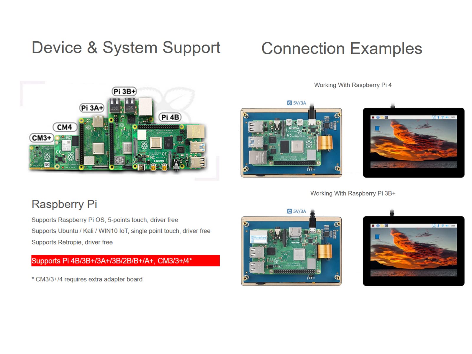 5inch IPS Touch Screen Display for Raspberry Pi, DSI Interface, 800×480 Resolution, Capacitive Touch Panel, Supports Raspberry Pi OS/Ubuntu/Kali / WIN10 IoT and Retropie, up to 5-Points Touch