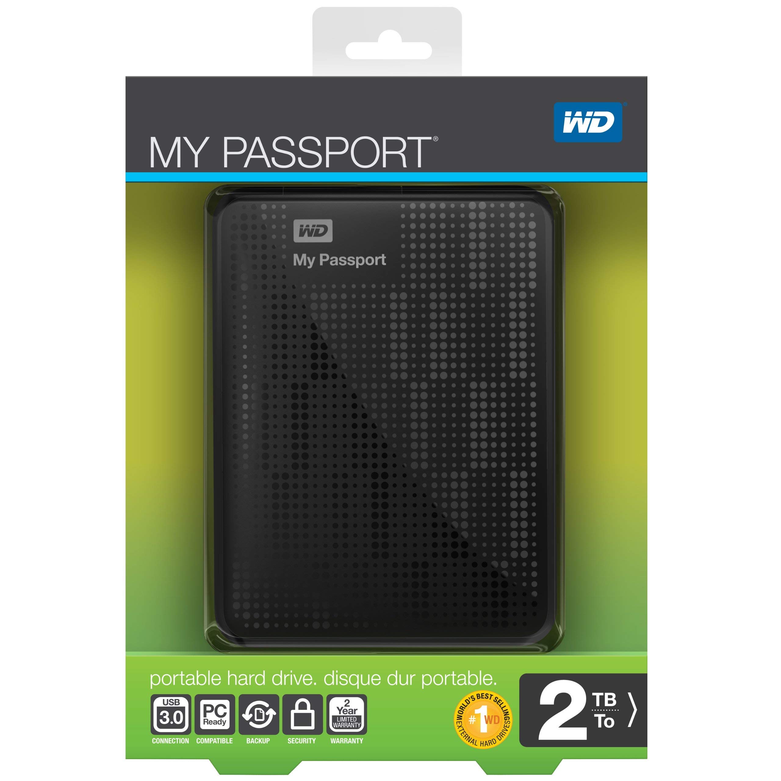 WD My Passport 2TB Portable External USB 3.0 Hard Drive Storage Black (WDBY8L0020BBK-NESN) (Renewed)