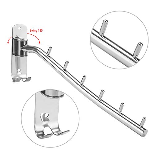 Folding Clothes Rack, 13.4β Stainless Steel Wall Mounted Clothes Hanger with 6 Hooks Heavy Duty Swing Clothes Holder Closet Storage Organizer Modern Durable Drying Rack Hook Polished Finish ( 2 Pack )